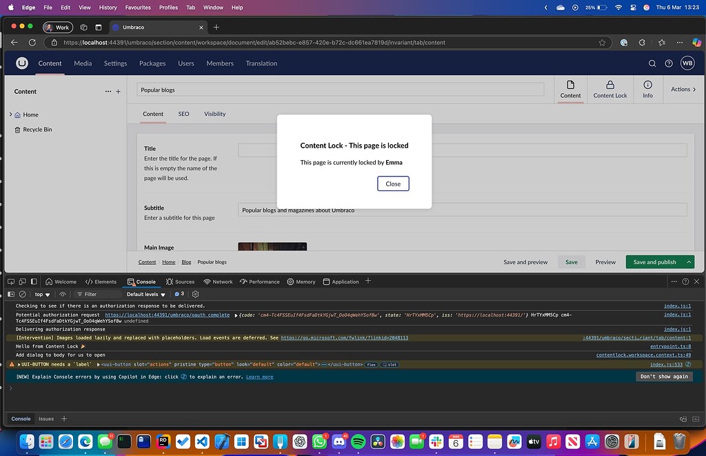 Opening a Modal from Workspace Context when content node loads - closes itself straight away 🙃 ...