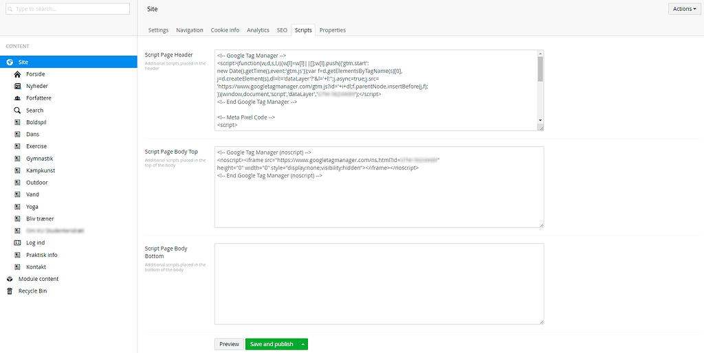 Unable to install my Google Tag Manager-script on different pages of ...